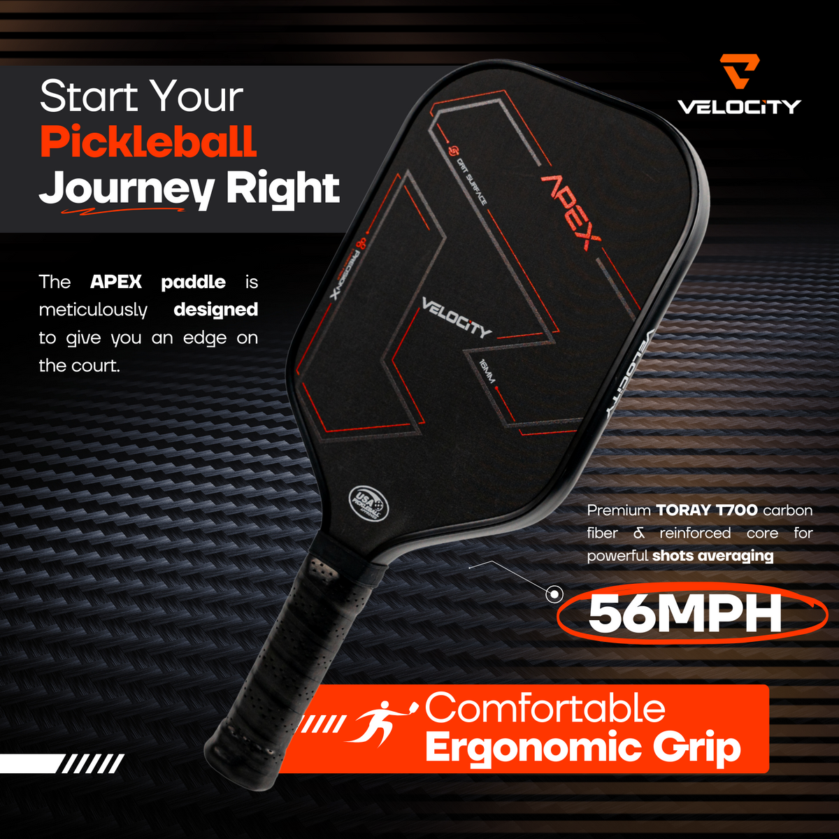 Carbon Fiber Pickleball Paddles T700 - Apex PrecisionX